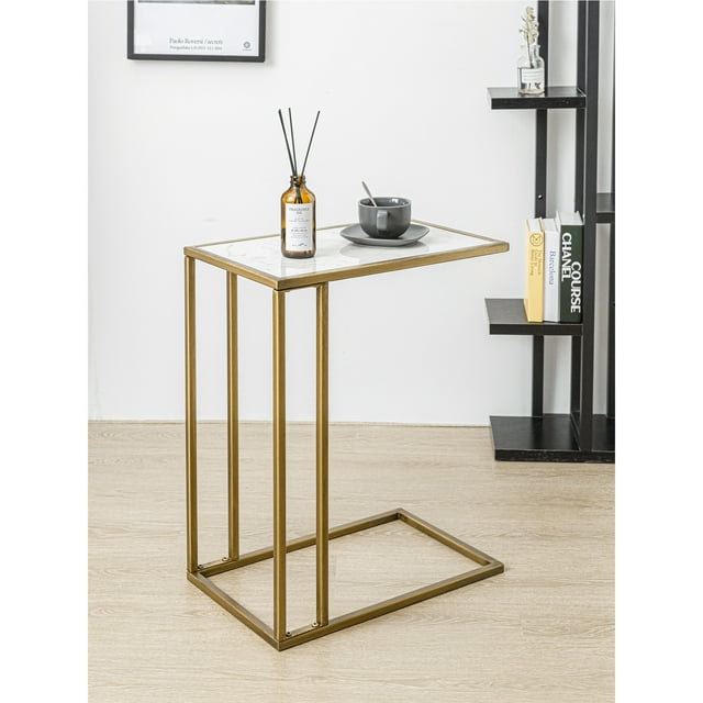 Hawoo Modern Metal C Table with Marble Top Gold Side Table for Home ...