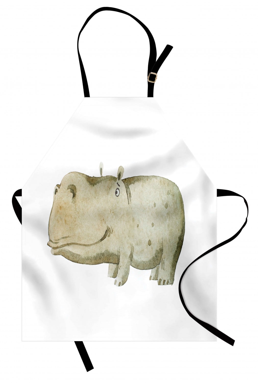 Hippo Apron, Watercolor Style Illustration of Hand-Drawn Happy Hippo ...