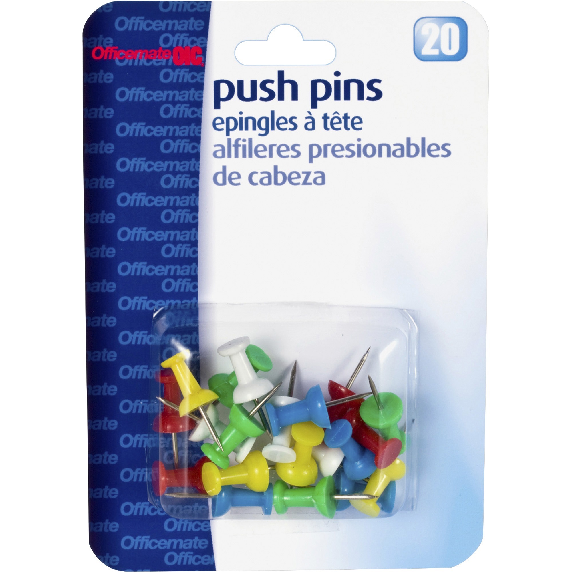 OIC, OIC92600, Plastic Precision Push Pins, 20 Per Pack, Assorted ...