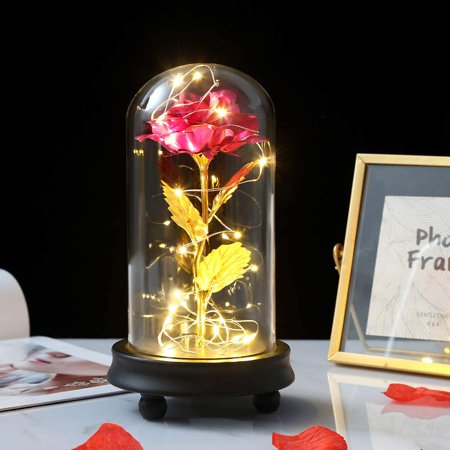 XBRW Enchanted Rose Lamp,Beauty and The Beast Rose,Red Silk Rose Gold ...