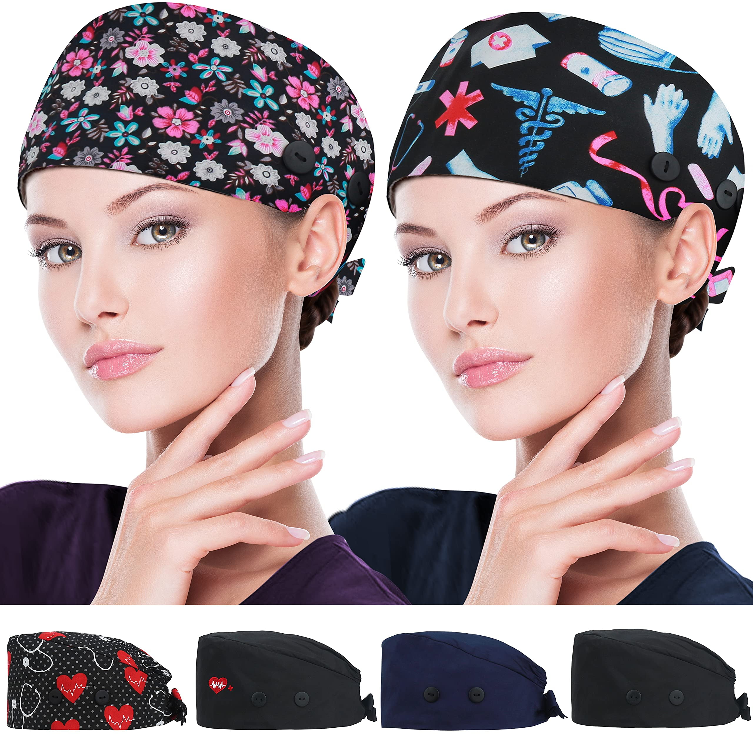 ABAMERICA 2 Packs Working Caps with Button and Sweatband, Adjustable ...