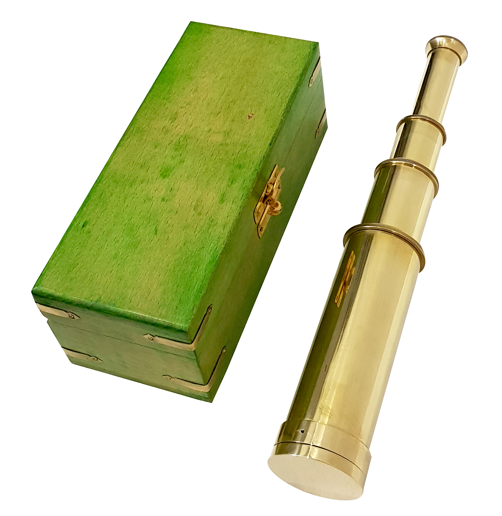 Antique Handheld Brass Telescope Pirate Vintage Spyglass Green Wooden ...