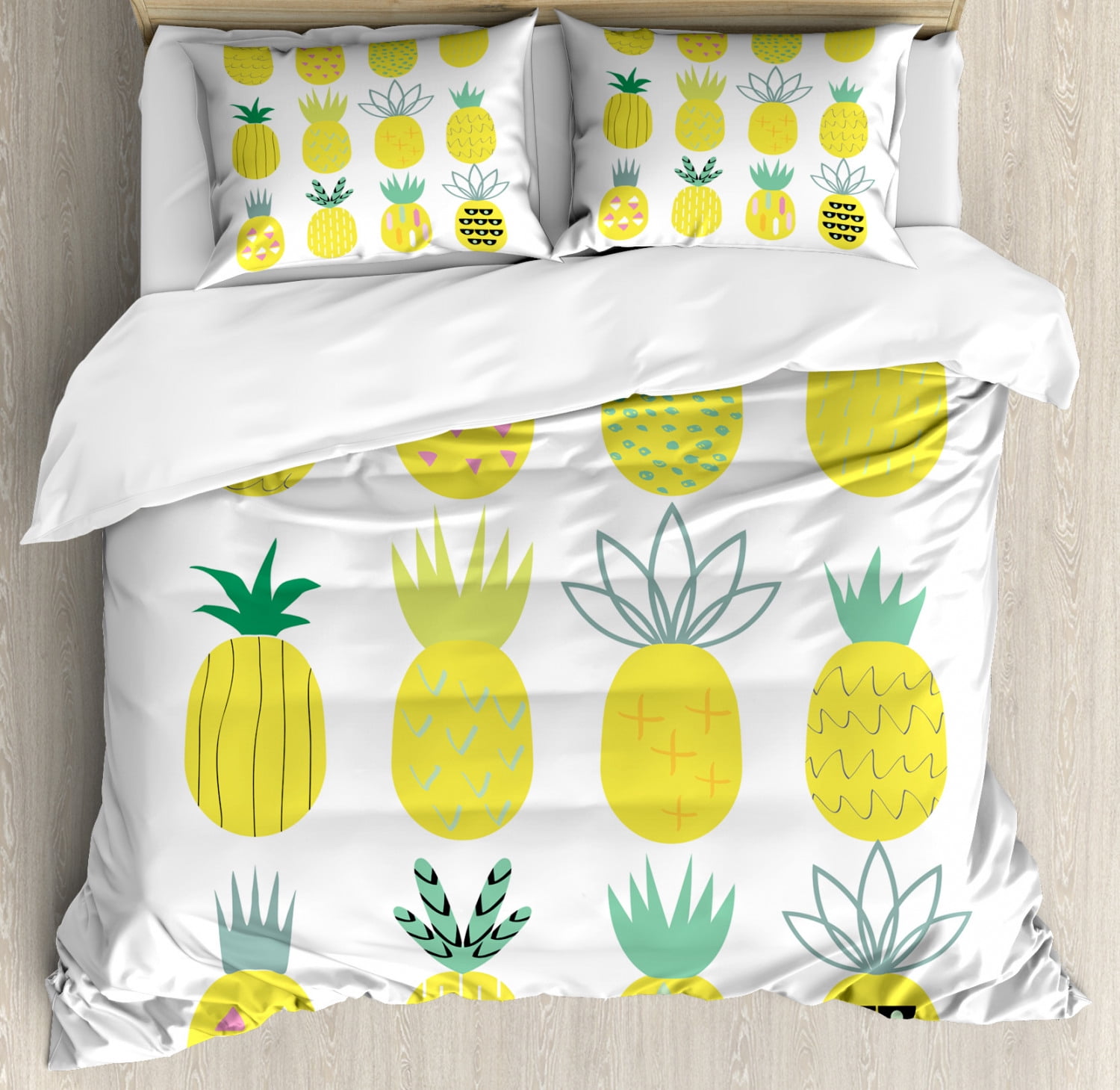 Pineapple Queen Size Duvet Cover Set, Collection of Pineapples with ...