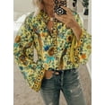 Lookwoild Vintage Women Printed Ethnic Style Long Sleeve Blouse Boho V Neck Tops