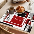Abstract Lines Art Cotton Linen Placemats Set of 8, Black Red Geometric ...