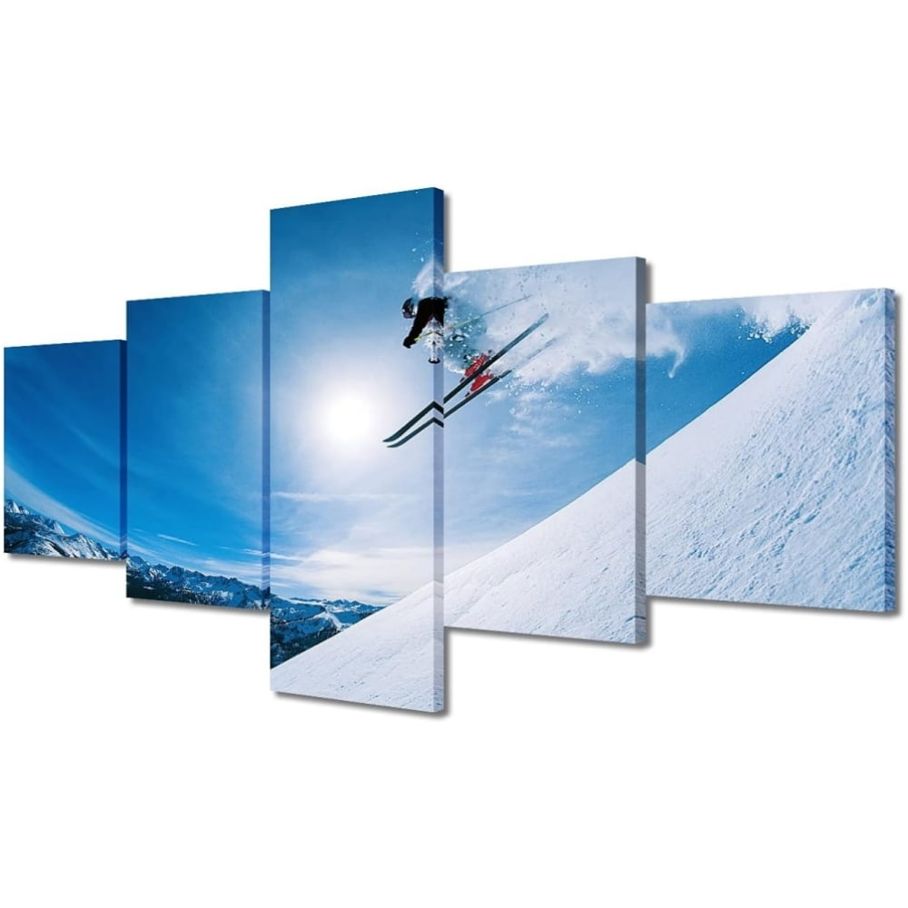 TISHIRON 5PCS Framed Sports Theme Canvas Wall Art Set,50"x24" Skiing ...