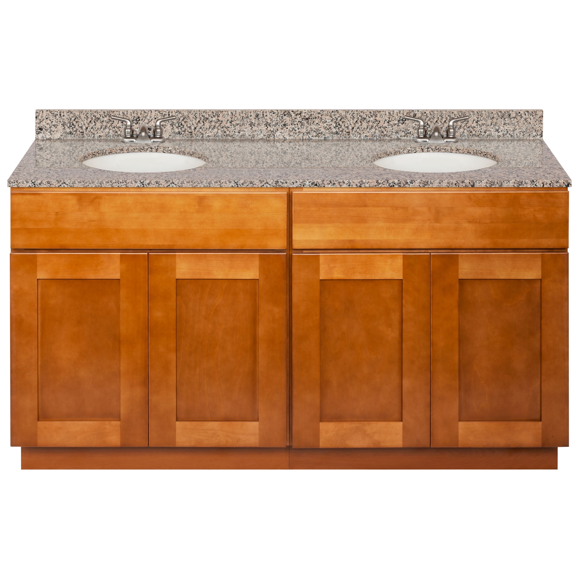 Brown Double Bathroom Vanity 60", Burlywood Granite Top, Faucet LB3B ...