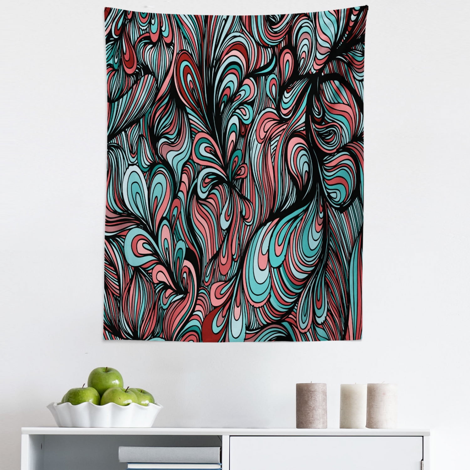 Art Tapestry, Absurd Shapes with Dim Colors in a Grunge Inspired ...