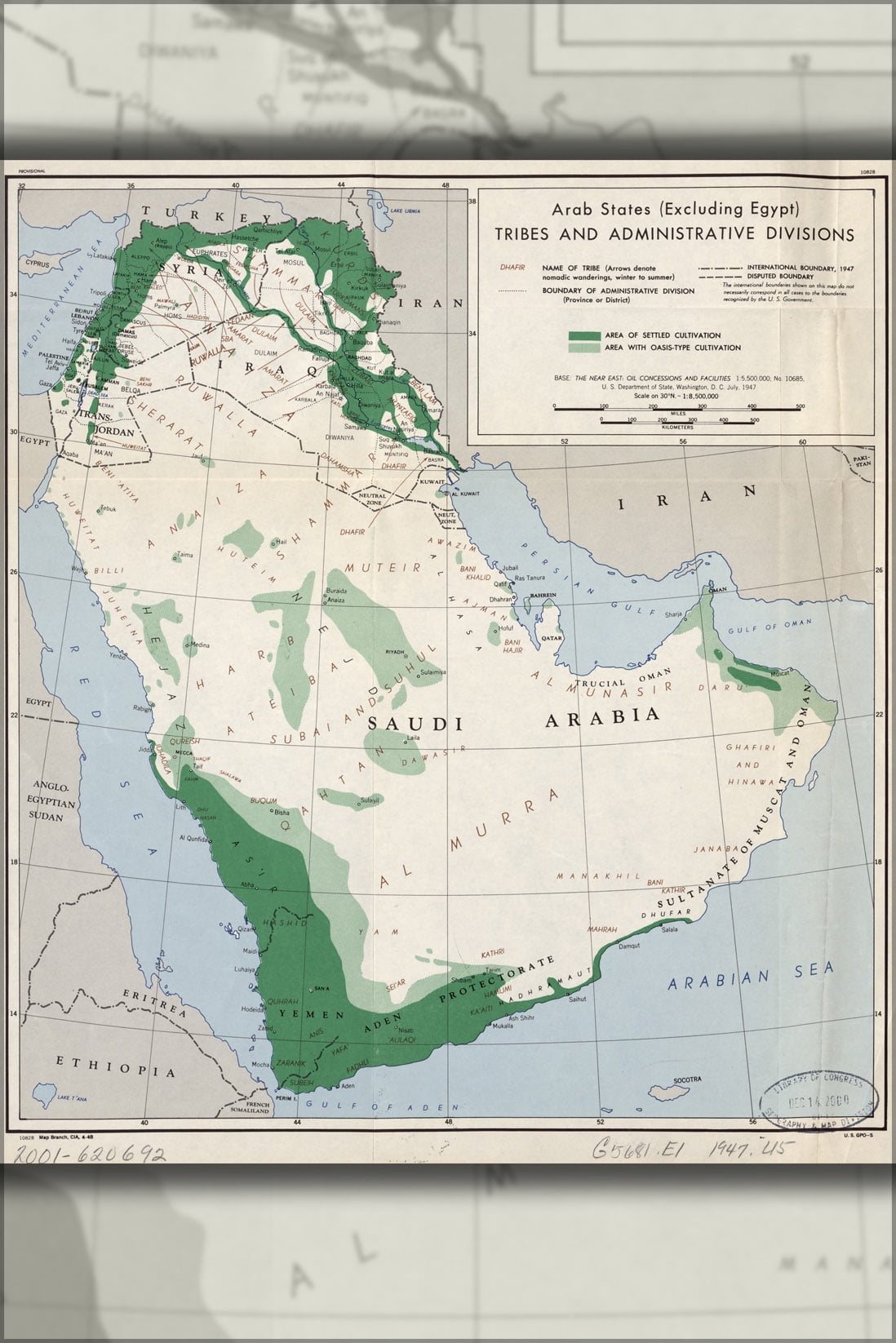 24"x36" Gallery Poster, cia map of saudi arabia iraq syria; tribes and ...