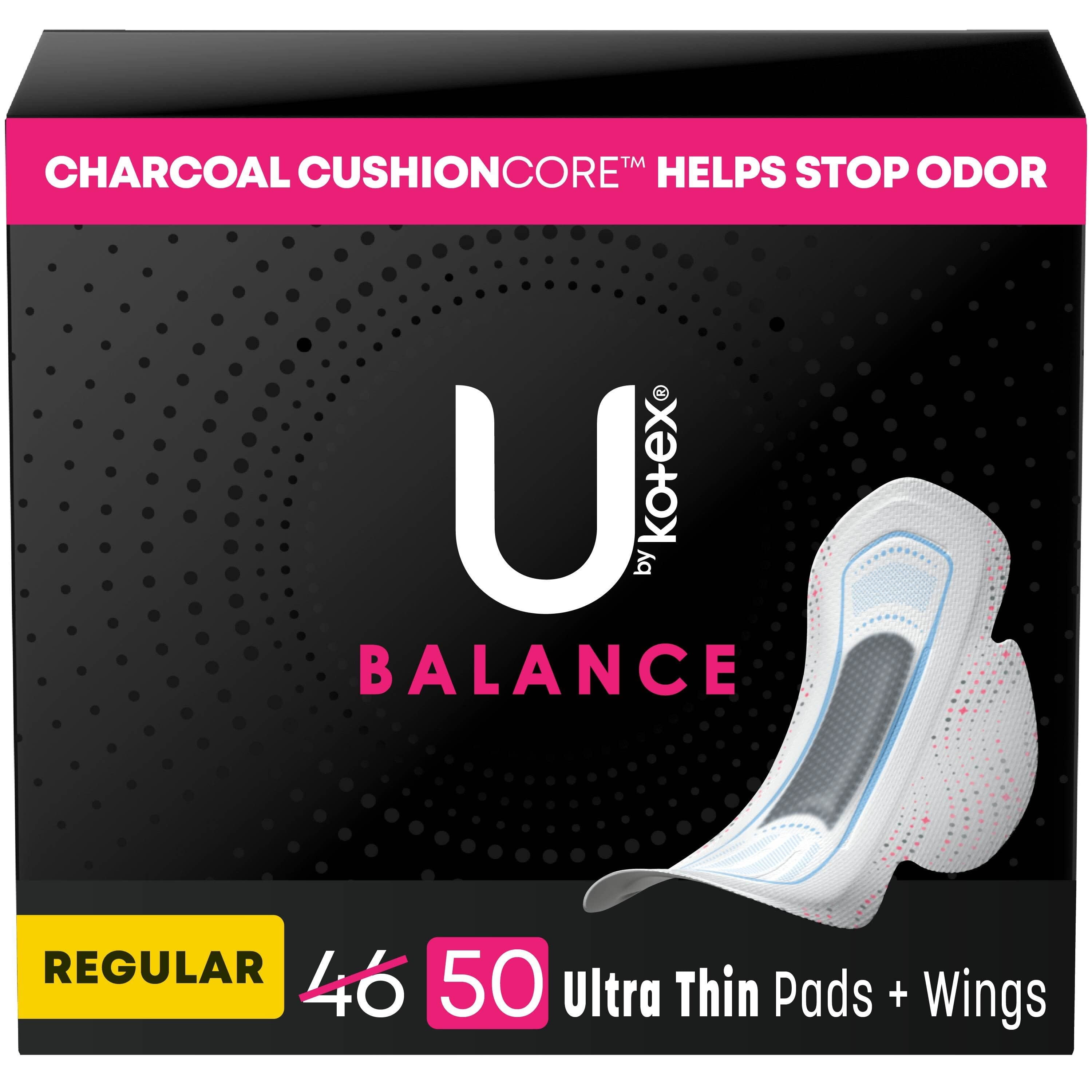 U by Kotex Balance Ultra Thin Pads with Wings, Regular Absorbency, 50 ...