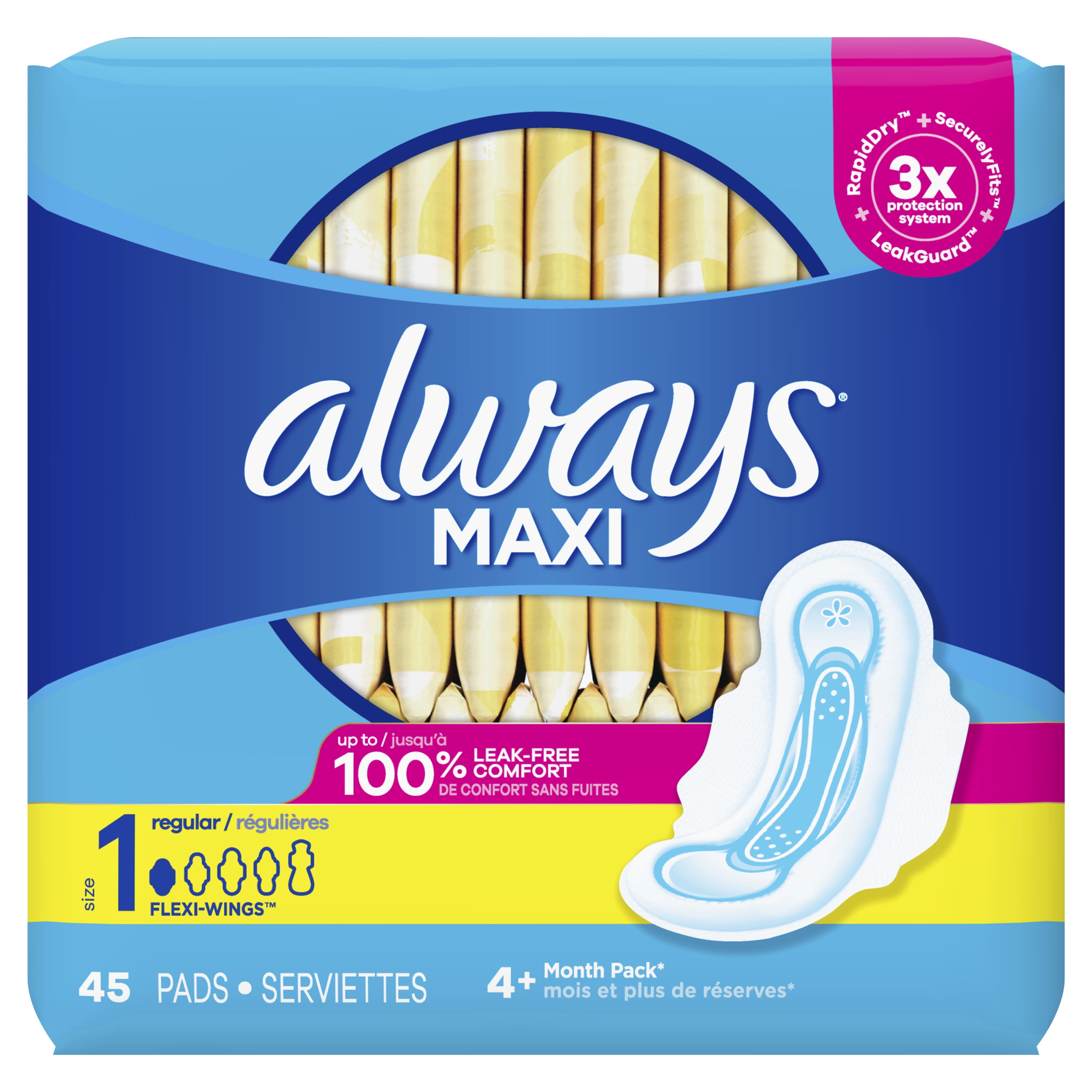 Always Maxi Pads Size 1 Regular Super Absorbency Unscented With Wings always-maxi-pads-size-1-regular-super-absorbency-unscented-with-wings