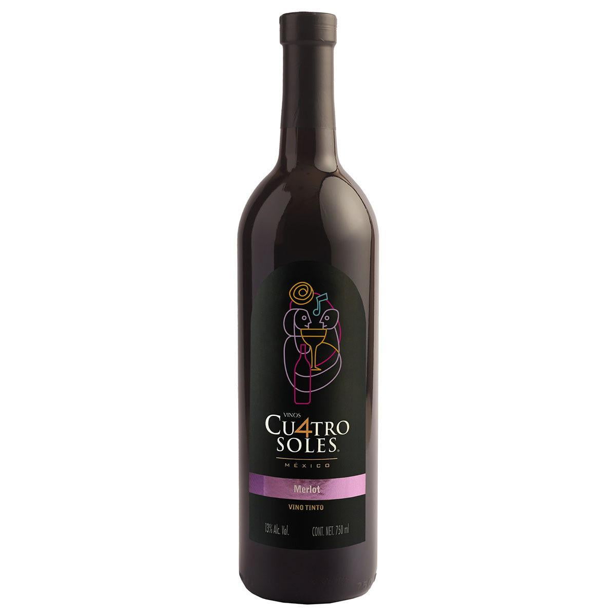 Caja de 12 Vino Tinto Cuatro Soles Merlot 750 ml | Bodega Aurrera en línea
