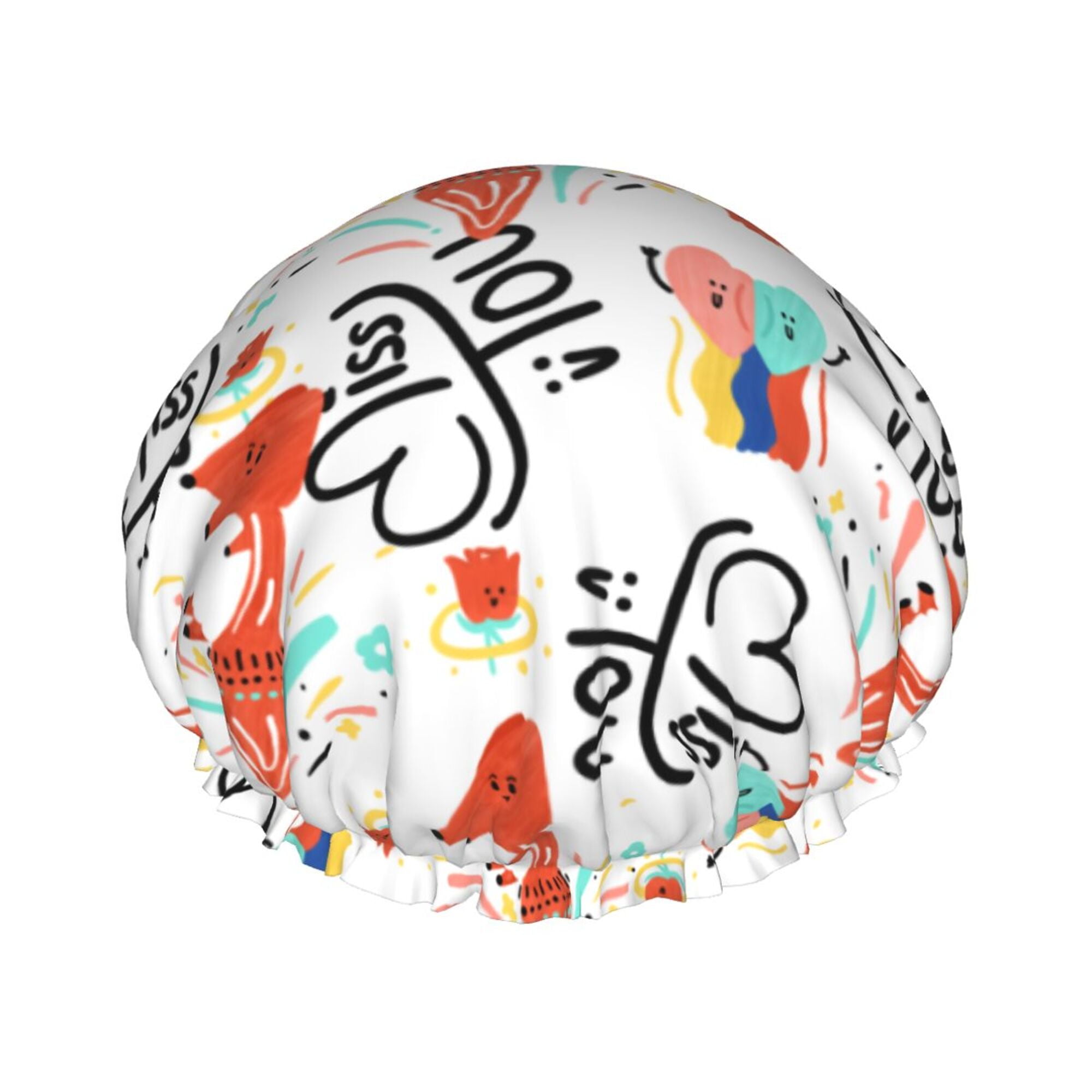 YFYANG Women's Double Waterproof Shower Cap, Cartoon Fox Doodle ...