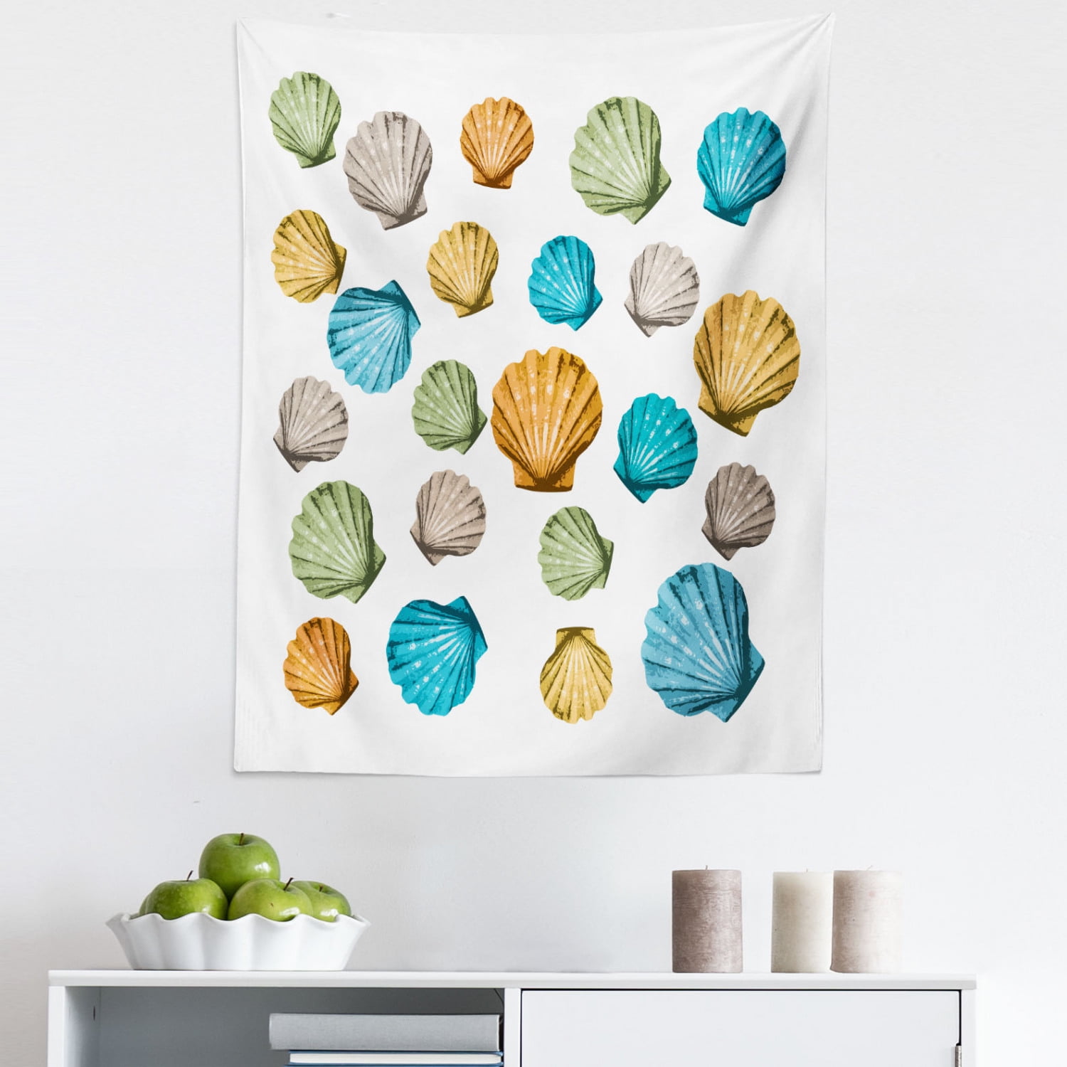 Shell Tapestry, Pattern with Colorful Seashells Scallop Illustration ...
