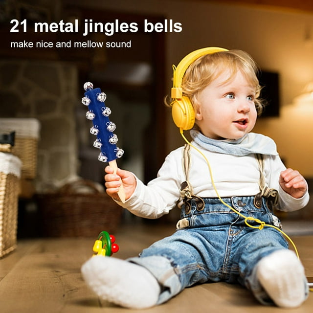 Jingle Bells Sleigh Stick,Wooden Handheld 21 Jingle Kids Instrument ...