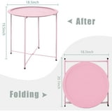 Dueatib Indoor Outdoor Modern Folding Metal Round End Table, Pink (Set ...