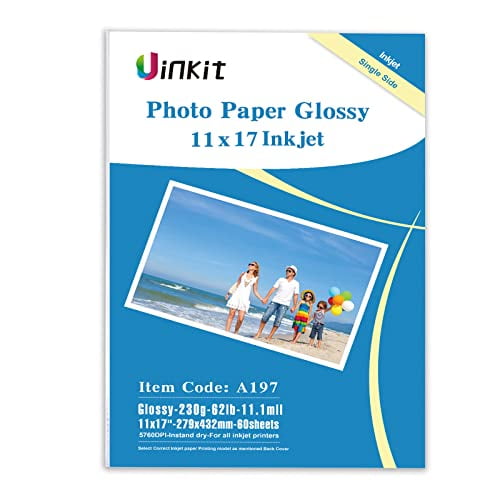 Uinkit 11x17 Photo Paper Glossy 60sheets Inkjet 62lb Thick Heavyweight ...
