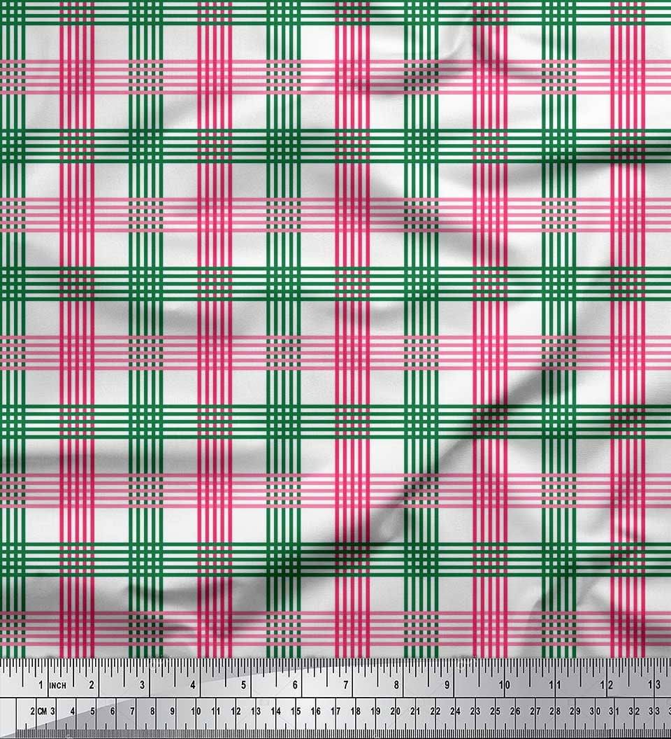 Soimoi Green Poly Georgette Fabric Window Pane Check Print Fabric by ...