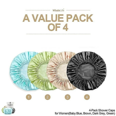 Shower Cap, Reusable Extra Large Shower Caps, Satin Double Layer Eva ...
