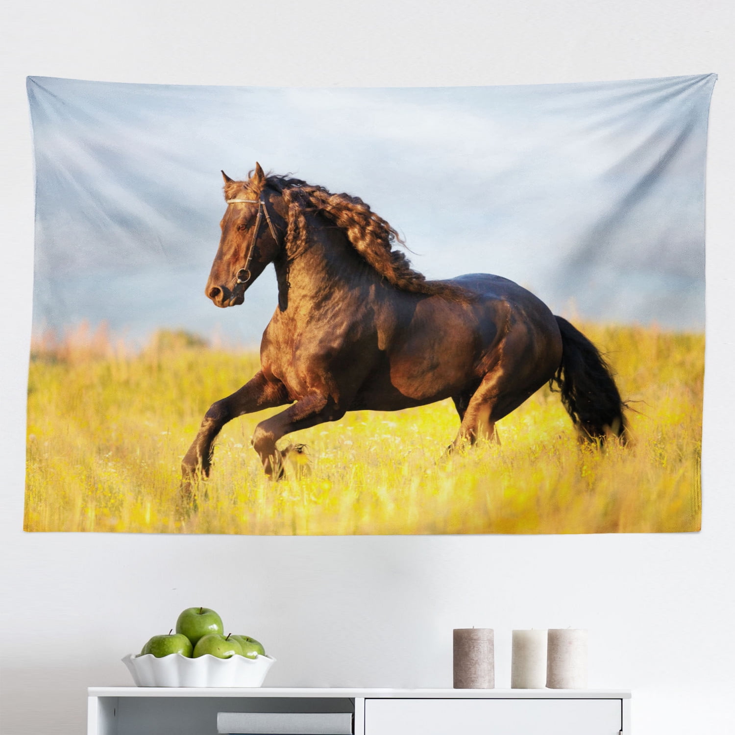 Horses Tapestry, Bay Horse Pacing on The Grass Energetic Noble ...