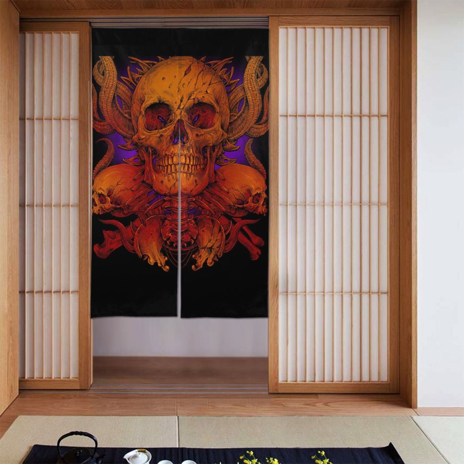 Doorway Drape Split Curtains, Magic Scary Skull Ghost Room Divider ...