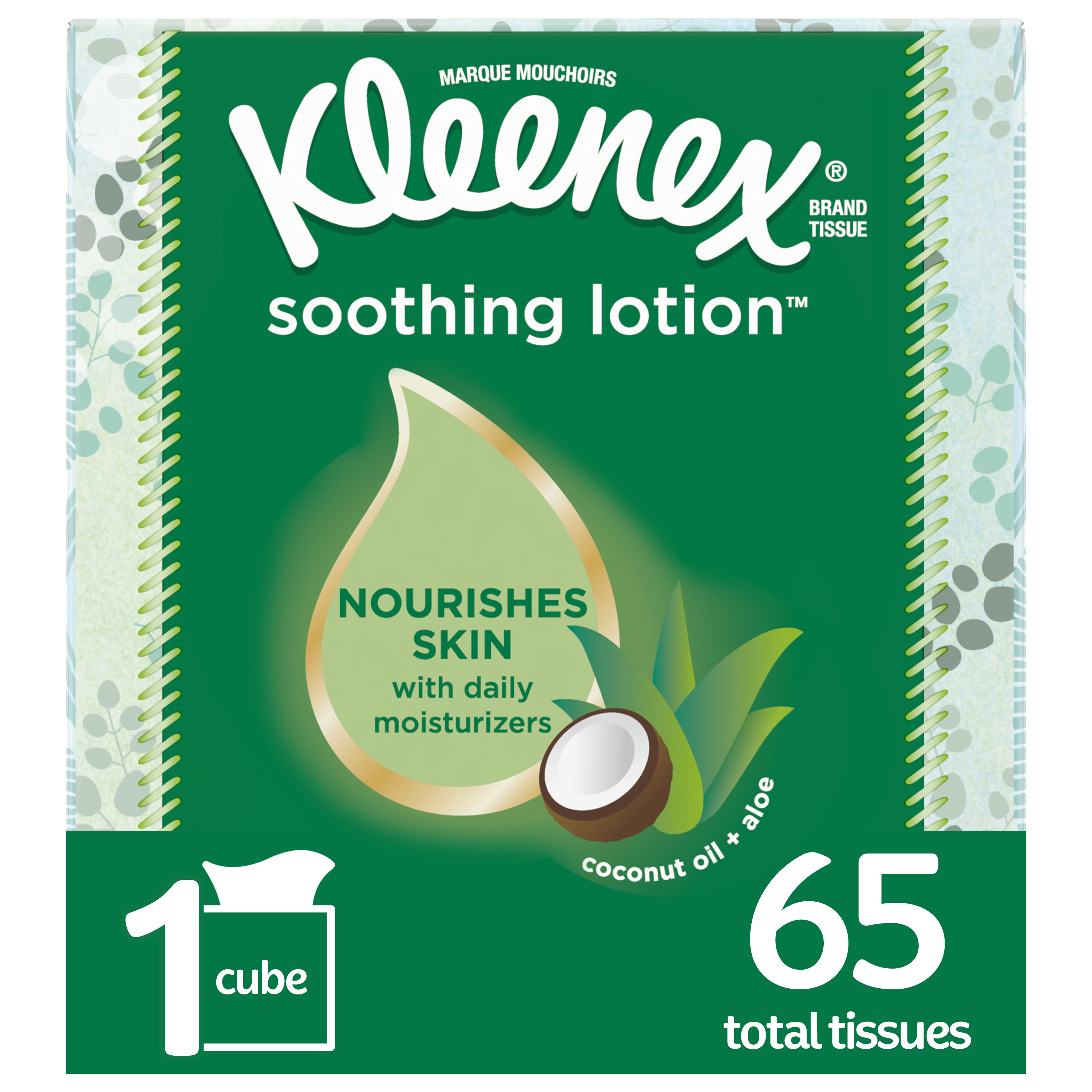 Kleenex Soothing Lotion Facial Tissues, 1 Cube Box (65 Total Tissues ...