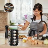 Rotating Spice Rack with 20 Round Empty Bottles, Kitchen Seasoning Set ...