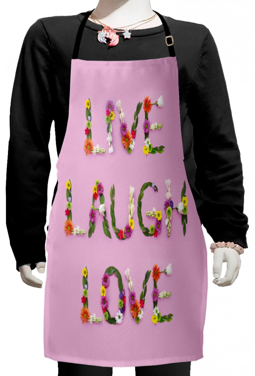 Live Laugh Love Kids Apron, Floral Words Composition on an Abstract ...