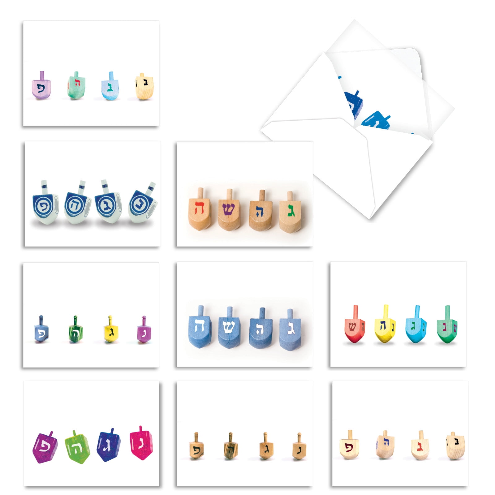 10 Hanukkah Note Cards Assorted (4 x 5.12 Inch) - GREAT DREIDELS M6008 ...