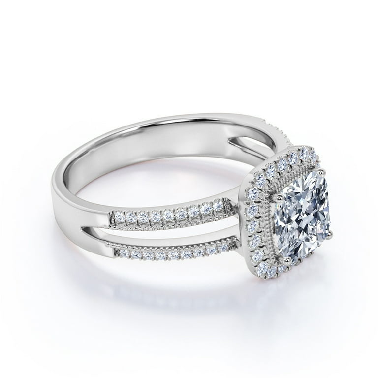 Cushion Cut Halo Engagement Rings Split Shank
