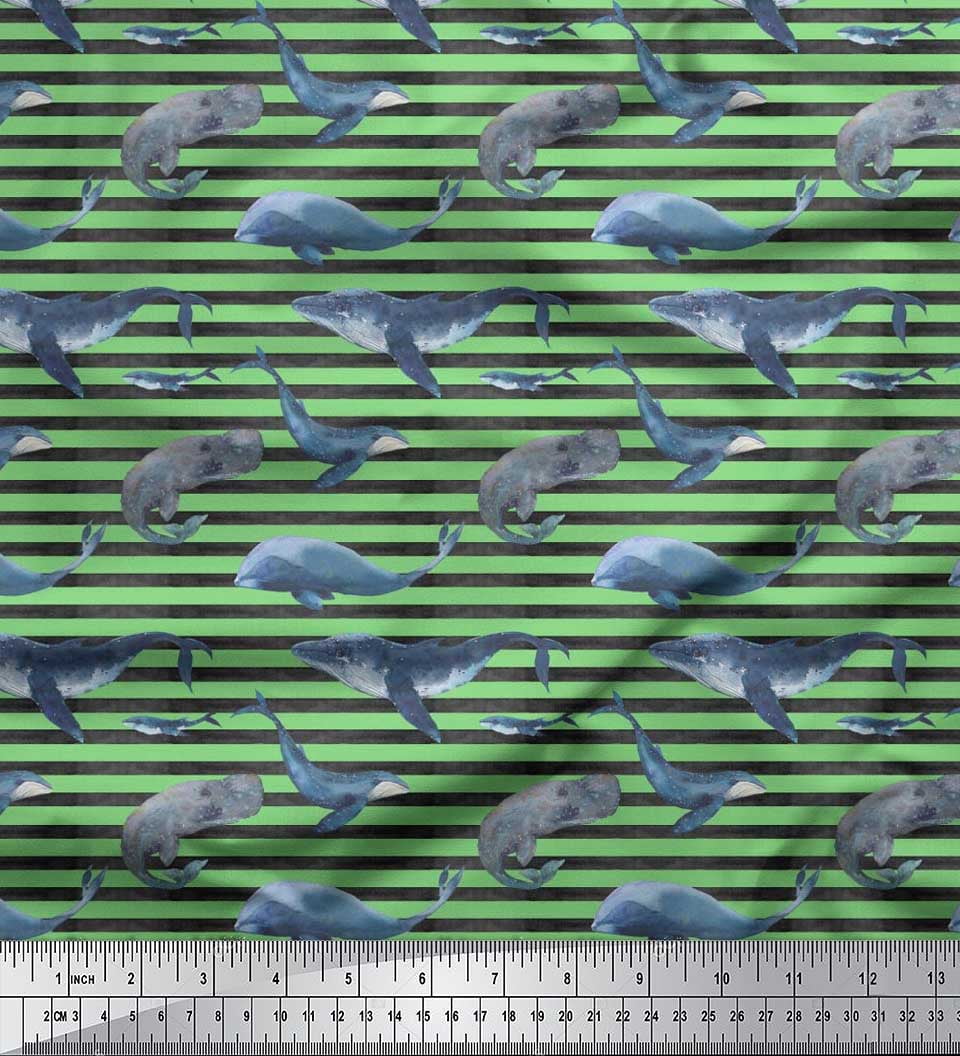 Soimoi Viscose Chiffon Fabric Stripes & Whale Fish Ocean Print Fabric ...