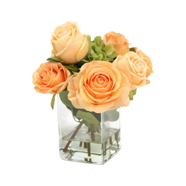 Silk Roses And Hydrangea Floral Arrangement In Glass Vase Container Included Yes Flower Type silk-roses-and-hydrangea-floral-arrangement-in-glass-vase-container-included-yes-flower-type