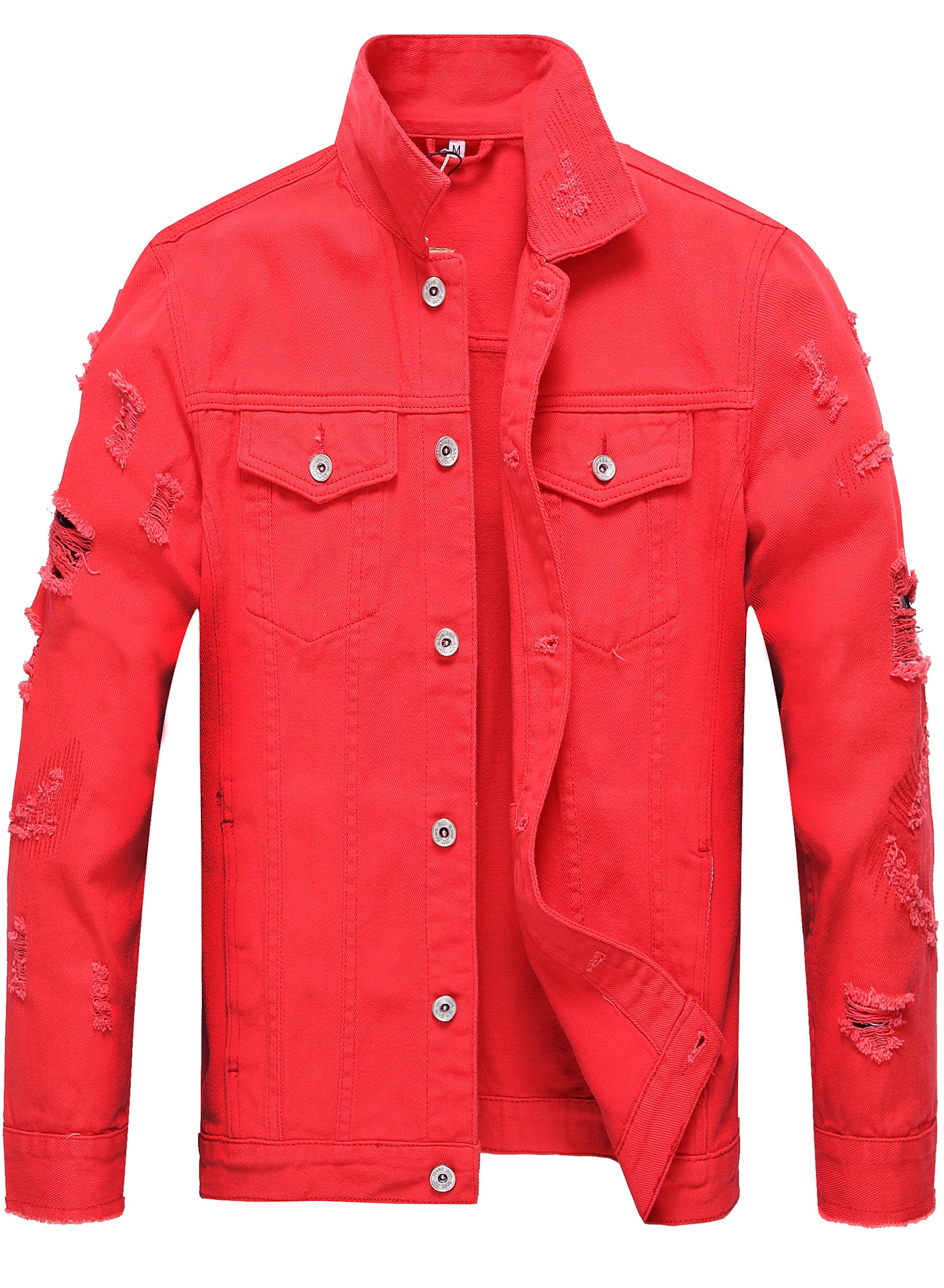 LZLER Ripped Jean Jacket for Men Red Fashion Denim Jacket Men - Walmart.com