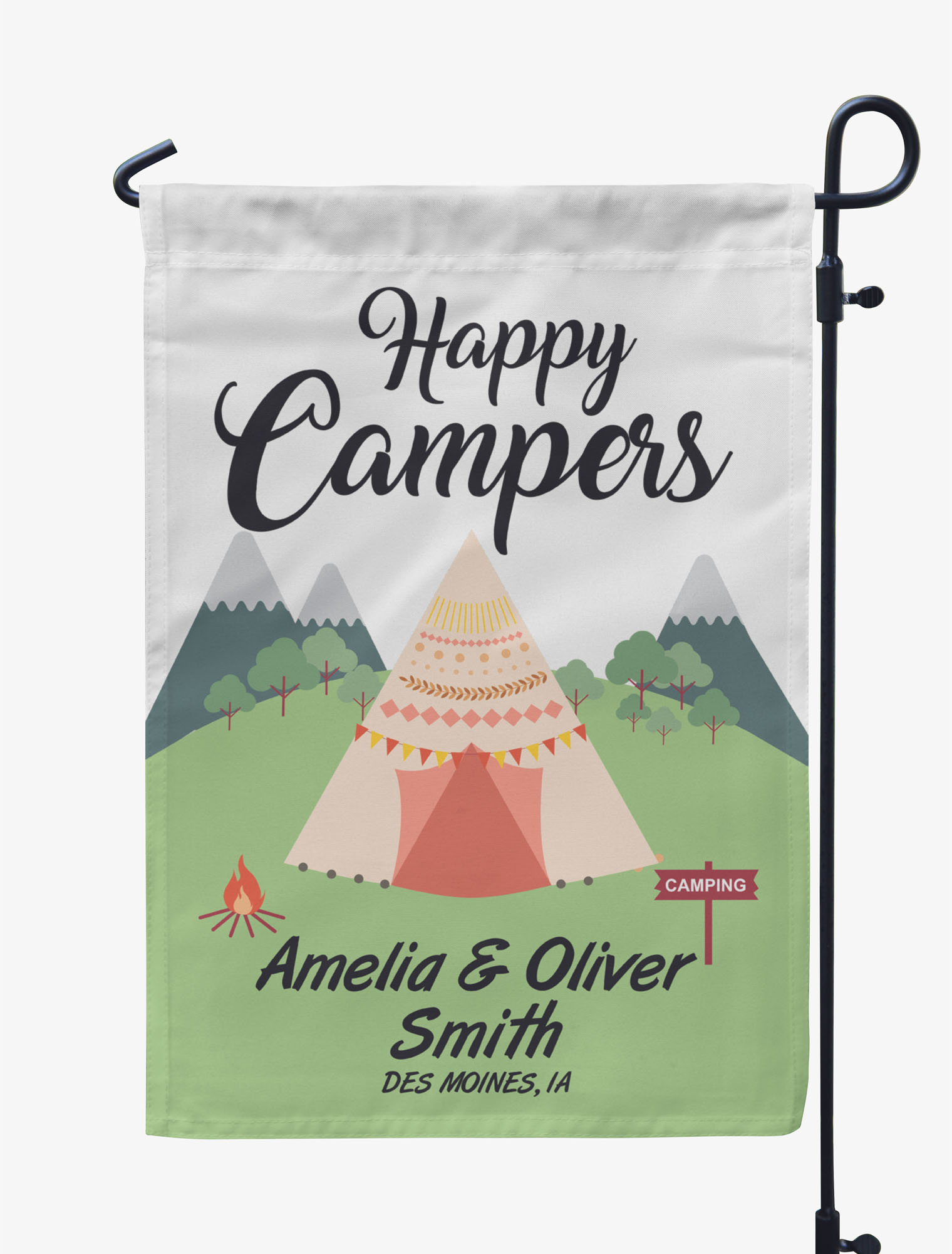 Printtoo White Happy Campers Garden Summer CampingFlagCustom ...