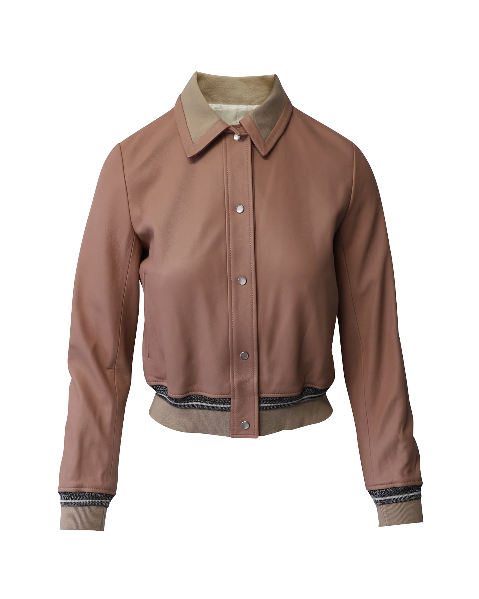 Pre-Owned Sandro Paris Varsity Bomber Jacket in Light Pink Leather ...
