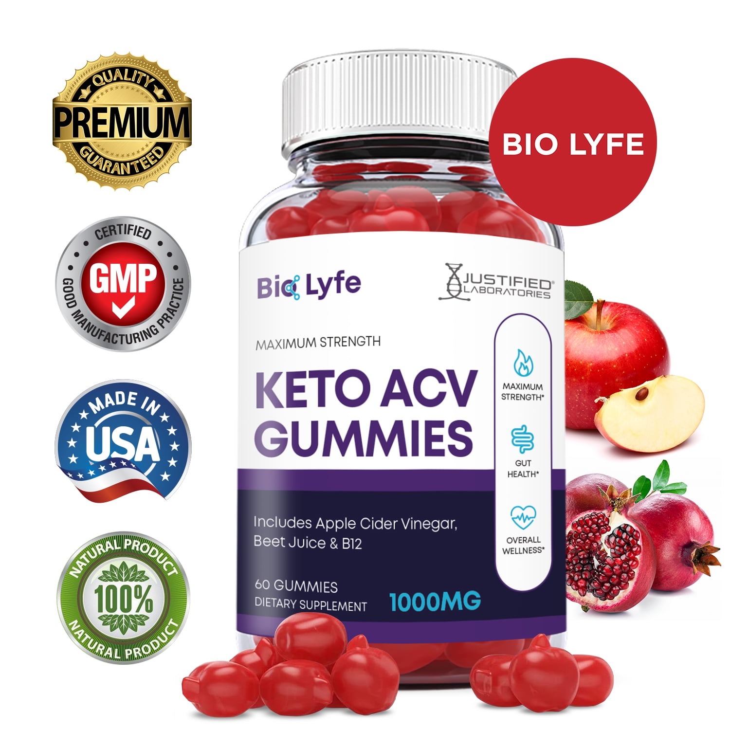 Bio Lyfe Keto ACV Gummies 1000MG ACV Biolyfe BioLife with Pomegranate ...