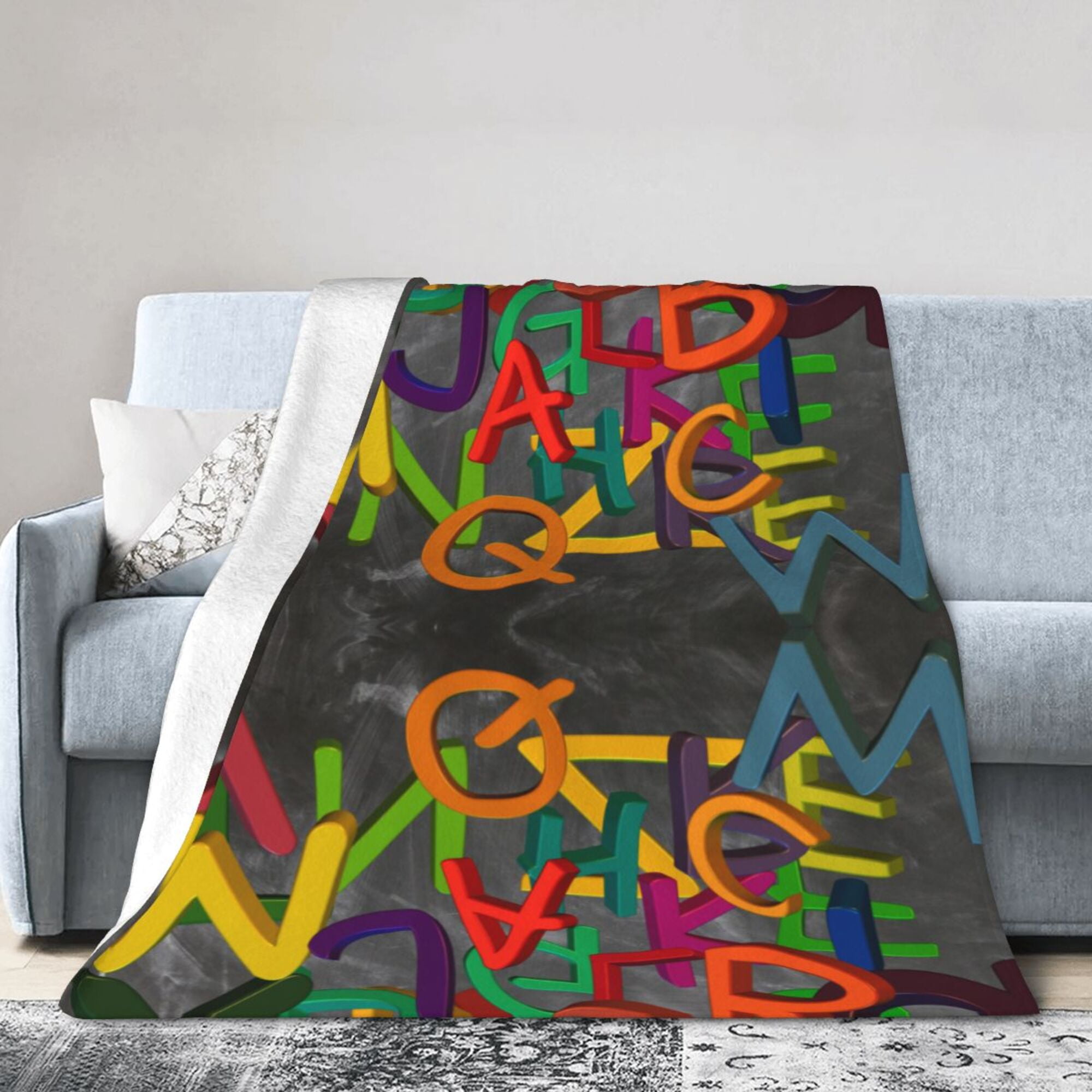 Anti-Pilling Flannel Bed Throw Blankets ABC Alphabet Letters - Couch ...