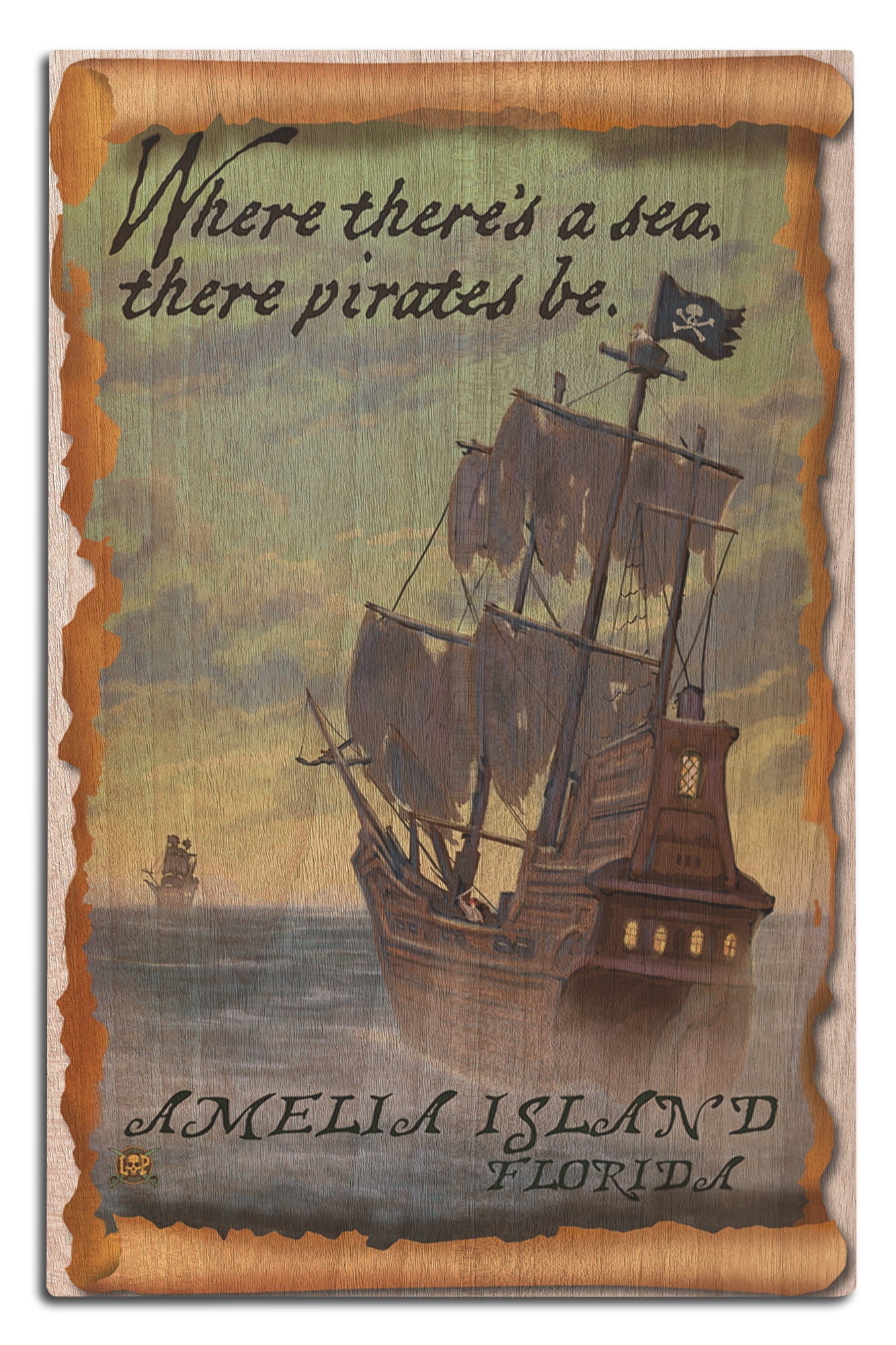 Amelia Island, Florida, Pirate Ship Birch Wood Wall Sign (12x18 Rustic ...
