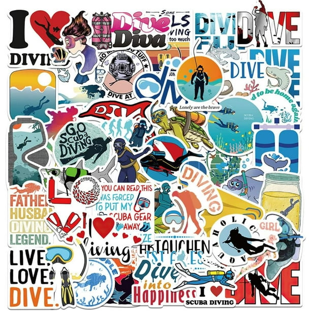 Summer Diving Stickers 50 PCS, Diving Adventure Outdoor Nature Decals ...