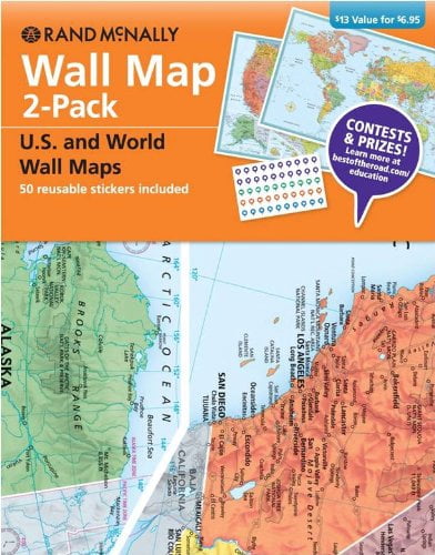 Pre-Owned U.S. & World Wall Map 2 Pack with Stickers - Walmart.com