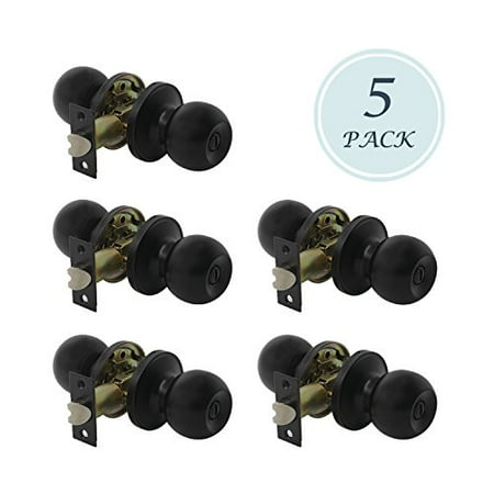 Round Shape Door Knob Privacy Bed and Bath Lockset, Matte Black Finish, Interior Door Use, 5 ...