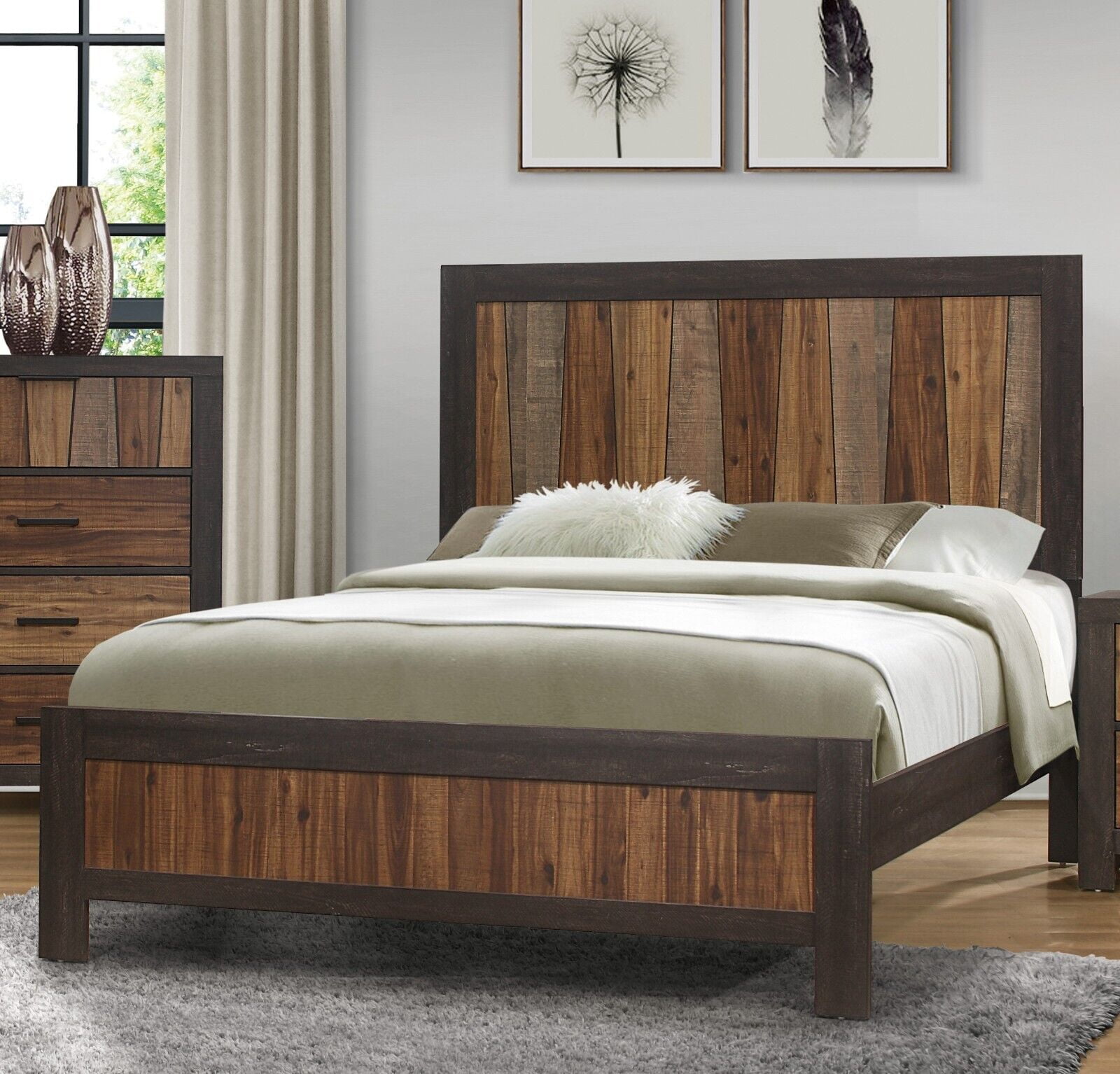 Unique Style 1pc Queen Size Bed Multi-Tone Panel Headboard Low-profile ...