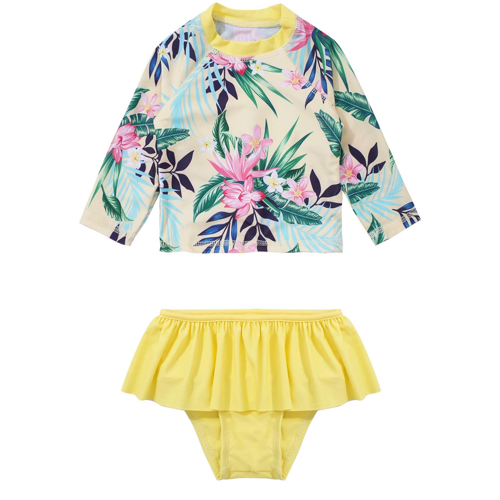 YONGHS 2PCs Toddler Girls Rash Guard Outfits Printed Swimsuits Long ...