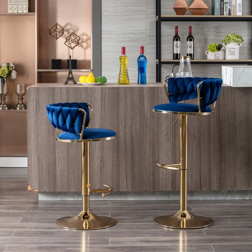 Bar Stools Set of 2, Swivel Height Adjustable Velvet Upholstered ...