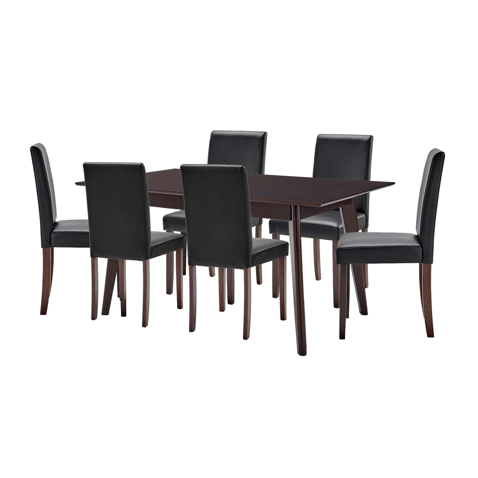 Side Dining Chair and Table Set, Faux Leather, Drak Brown Black, Modern ...