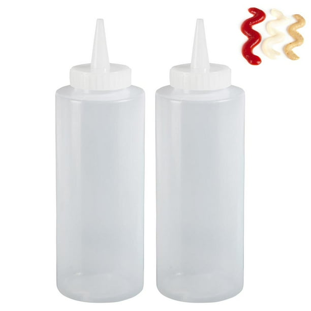 2 Pk Clear Squeeze Bottle Condiment Plastic Dispenser Ketchup Mustard ...