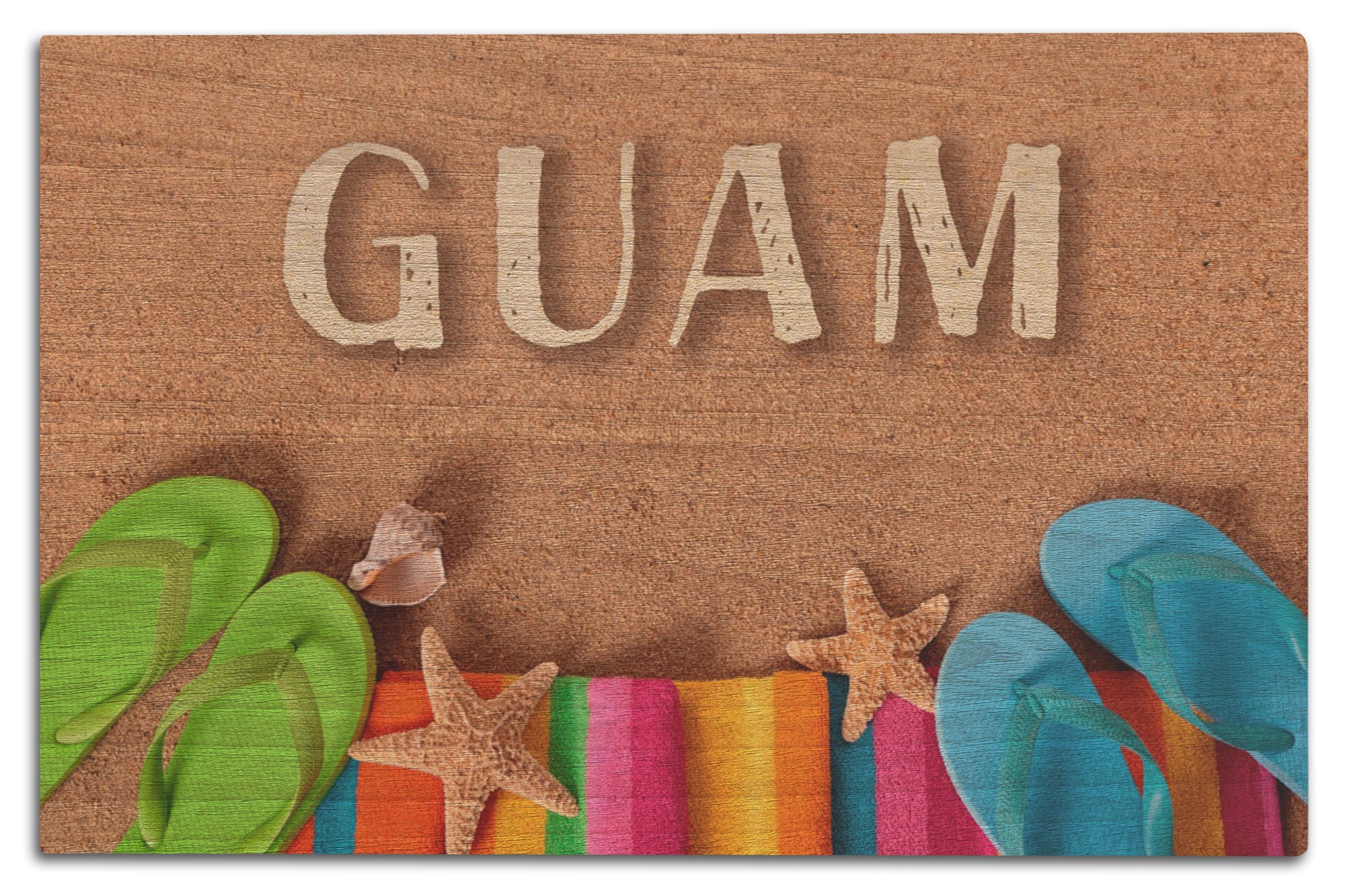 Guam, Flip Flops on Beach Birch Wood Wall Sign (12x18 Rustic Home Decor ...