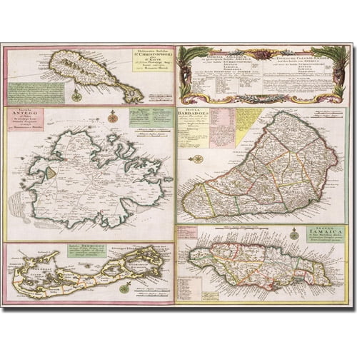 Trademark Art 'Map of English Colonies in the Caribbean, 1750' Canvas ...