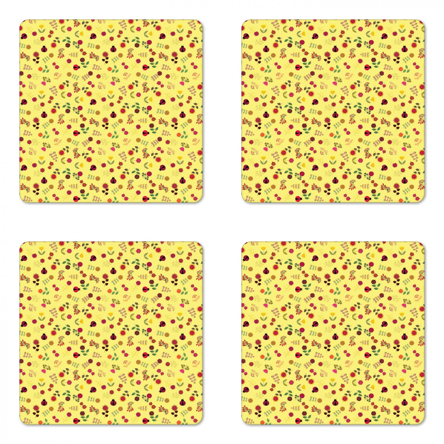 Spring Coaster Set of 4, Colorful Doodle Design with Various Spring ...