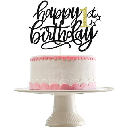 Gold & Black Glittery Happy 1st Birthday Cake Topper- 1st Birthday ...